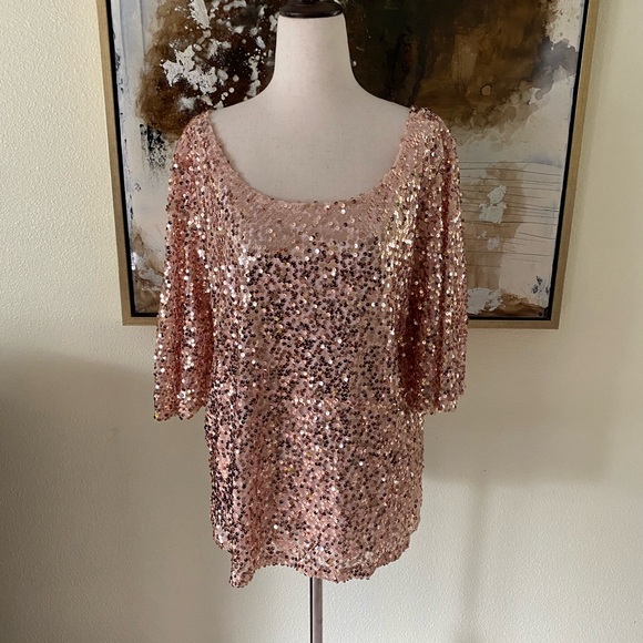 Tops | Handmade Rose Gold Sequin Bell Sleeve Top | Poshmark